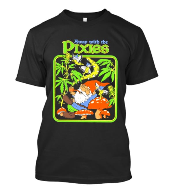 Away With The Pixies Gnome Smoking Cannabis Mushroom Fantasy Scene T-Shirt