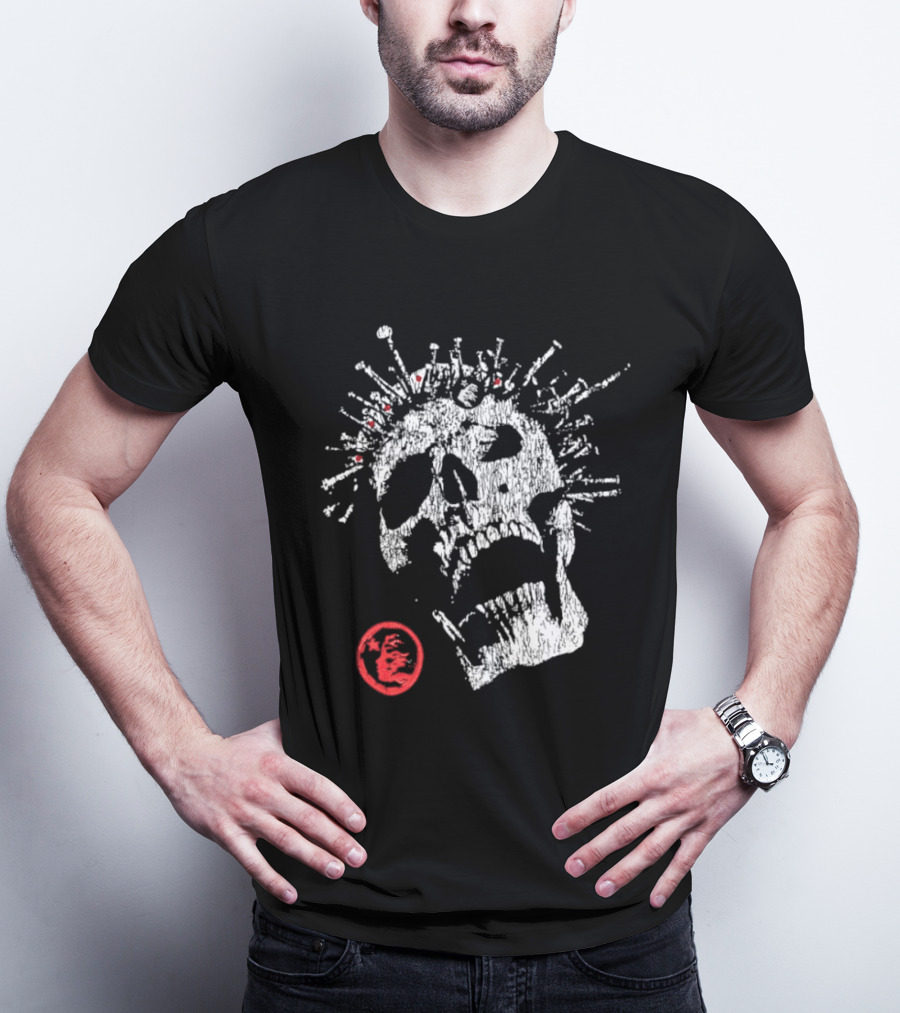 Screaming Skull Punk Spikes Flaming Face Unleashed Fury 2026 Collection Distressed T-Shirt