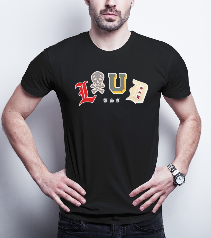 LUD USA Skull Varsity Patches L U D T-Shirt