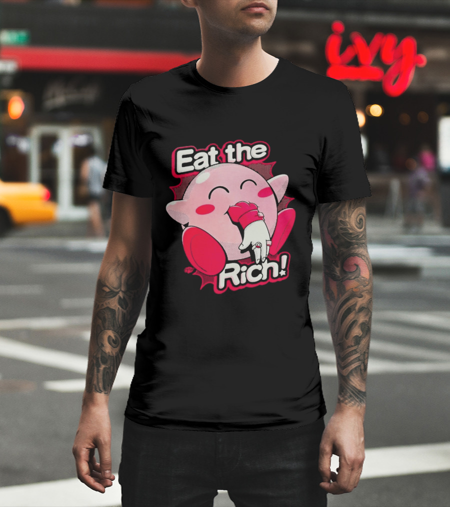 Eat The Rich Pink Character Eating Playful T-Shirt