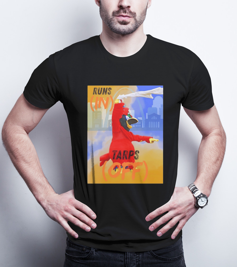 Fredbird Runs In Tarps Off St. Louis Skyline T-Shirt