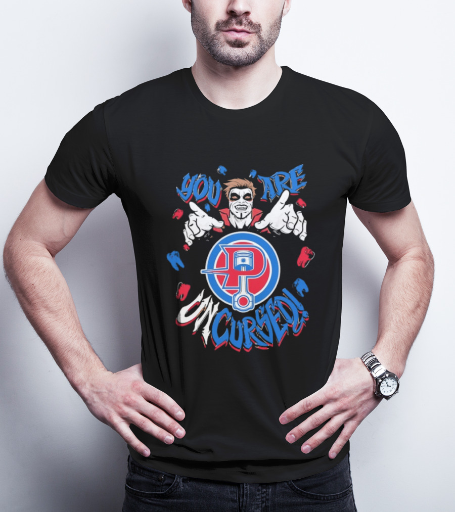 Danhausen X Detroit Pistons You Are Uncursed WWE Collaboration Blue Red White T-Shirt