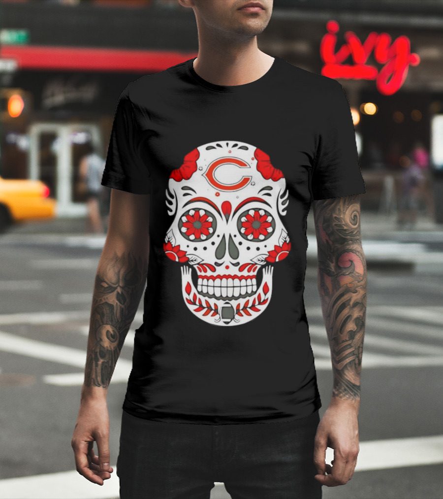 Chicago Bears Dia De Los Muertos Sugar Skull C T-Shirt