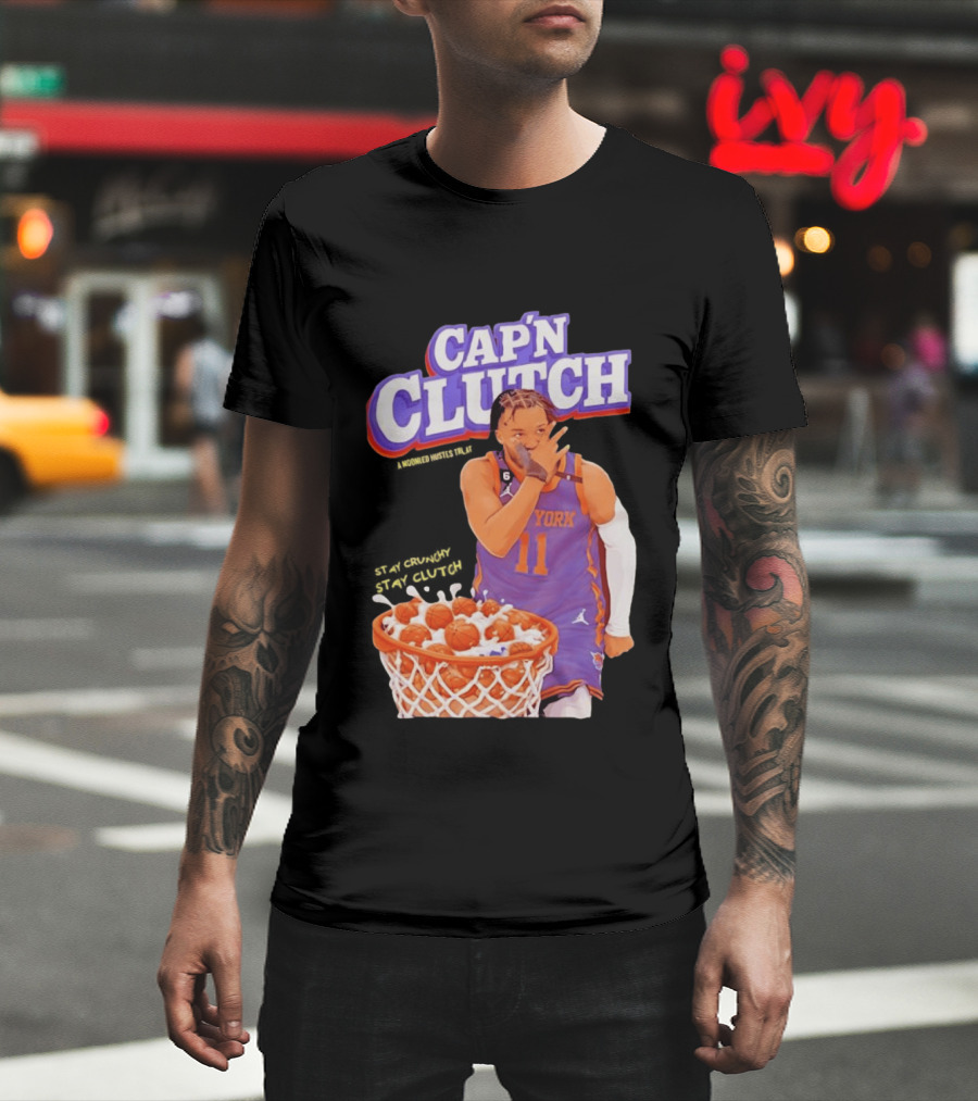 New York Knicks Jalen Brunson Capn Clutch Basketball Cereal Stay Crunchy T-Shirt