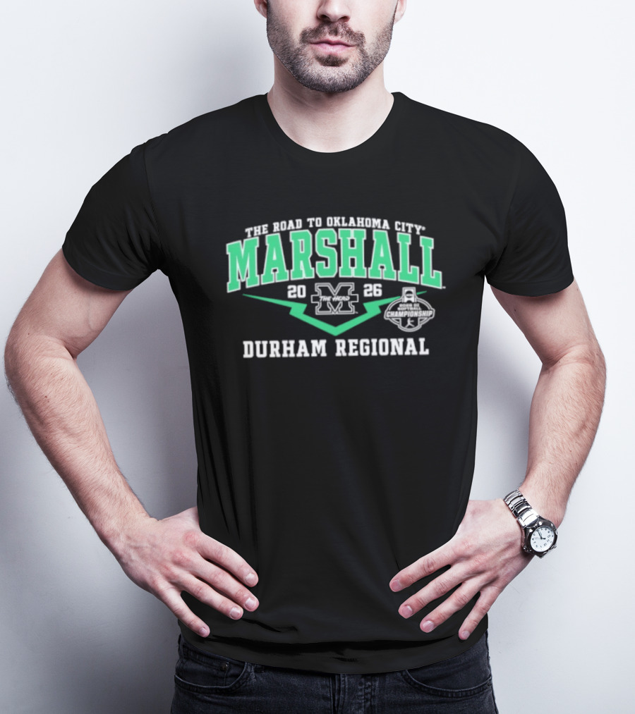 Marshall Thundering Herd 2026 M Logo Durham Regional The Road To Oklahoma City T-Shirt