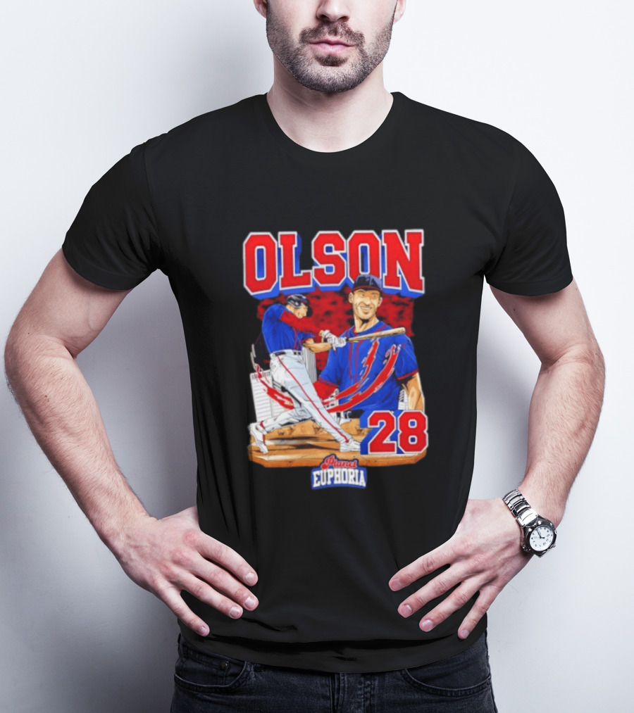 Matt Olson 28 Planet Euphoria Braves Baseball Comic Swing T-Shirt