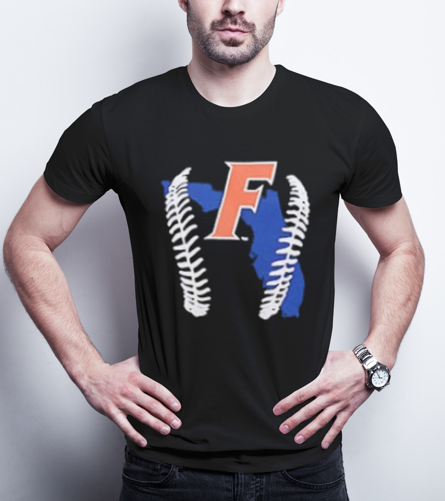 Florida Gators 2026 F Baseball Graphic With State Outline And Stitches T-Shirt