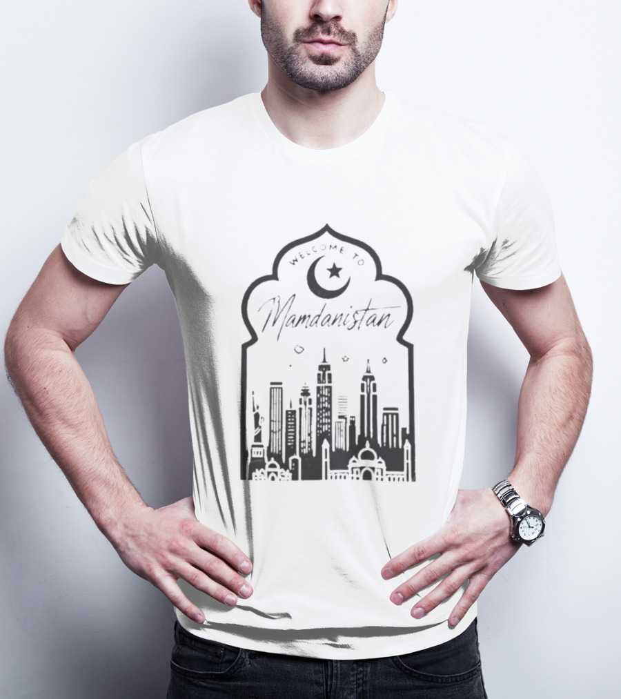Welcome To Mamdanistan 2026 Back Skyline Crescent Star T-Shirt