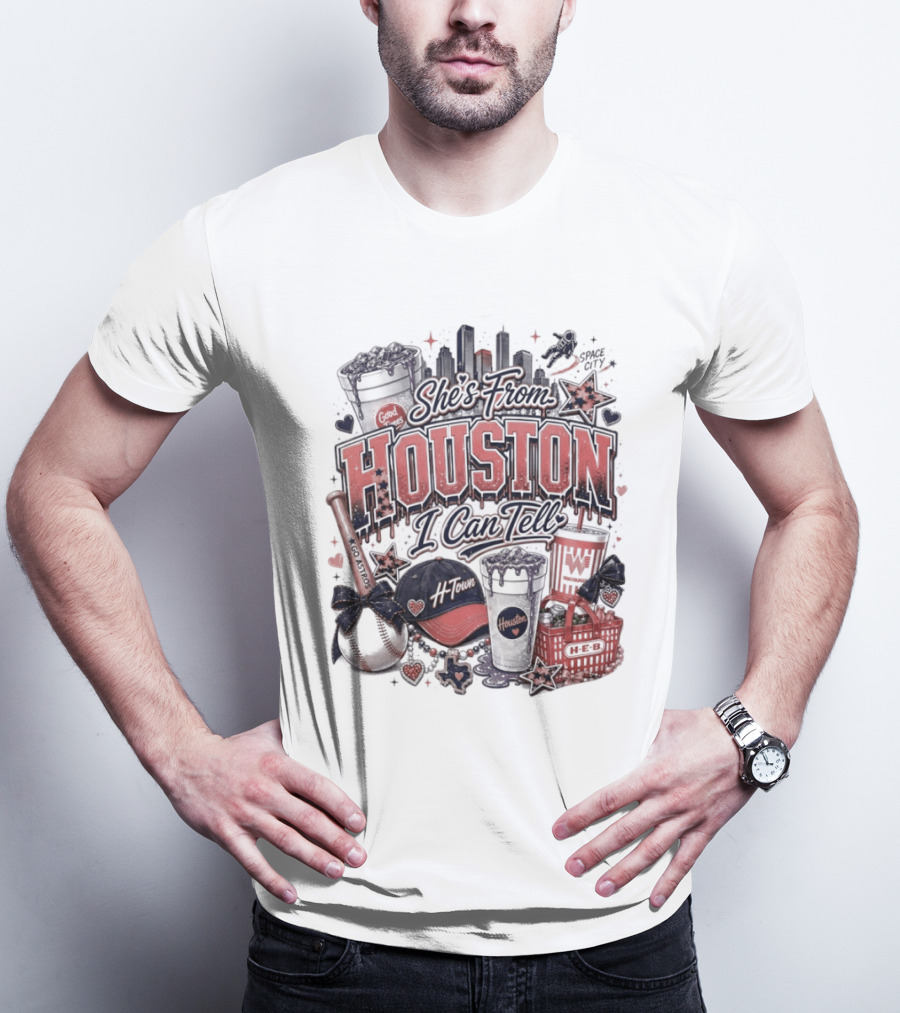 She's From Houston I Can Tell Astros Whataburger HEB Baseball Skyline T-Shirt
