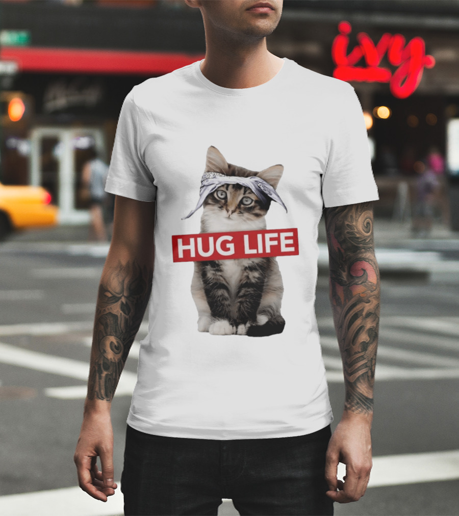 Hug Life Kitten Bandana Retro Funny Cat T-Shirt