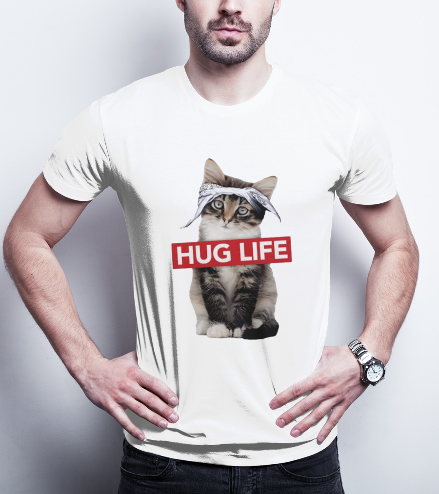 Hug Life Kitten Bandana Retro Funny Cat T-Shirt