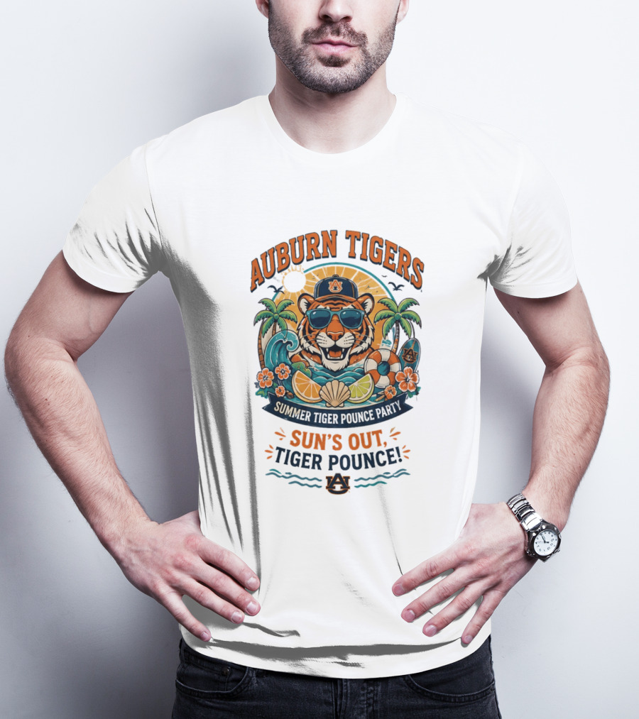 Auburn Tigers Summer Party Sun's Out Tiger Pounce Beach Vibes T-Shirt