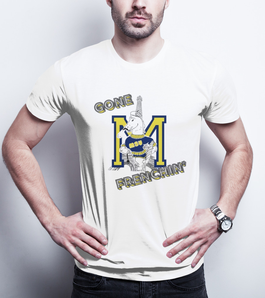 MSU Gone Frenchin' Eiffel Tower Bulldog Sweater Retro M T-Shirt
