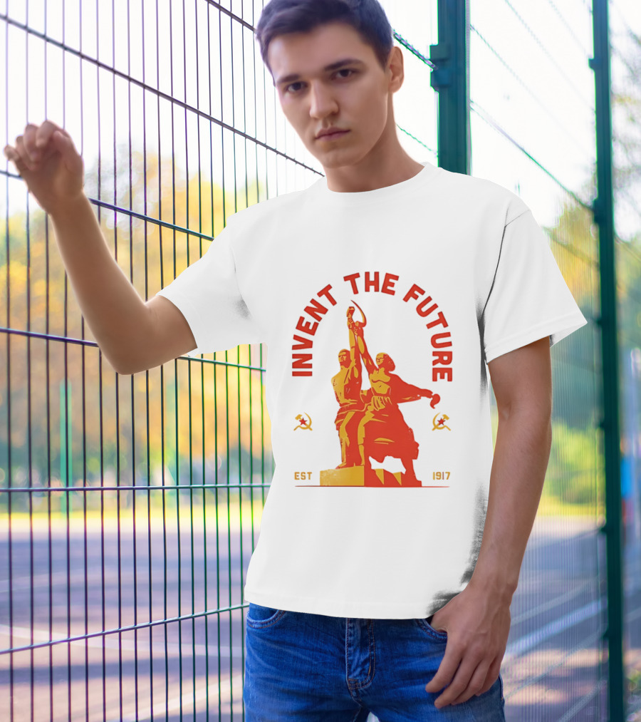 Invent The Future Est 1917 Worker And Kolkhoz Woman Statue T-Shirt