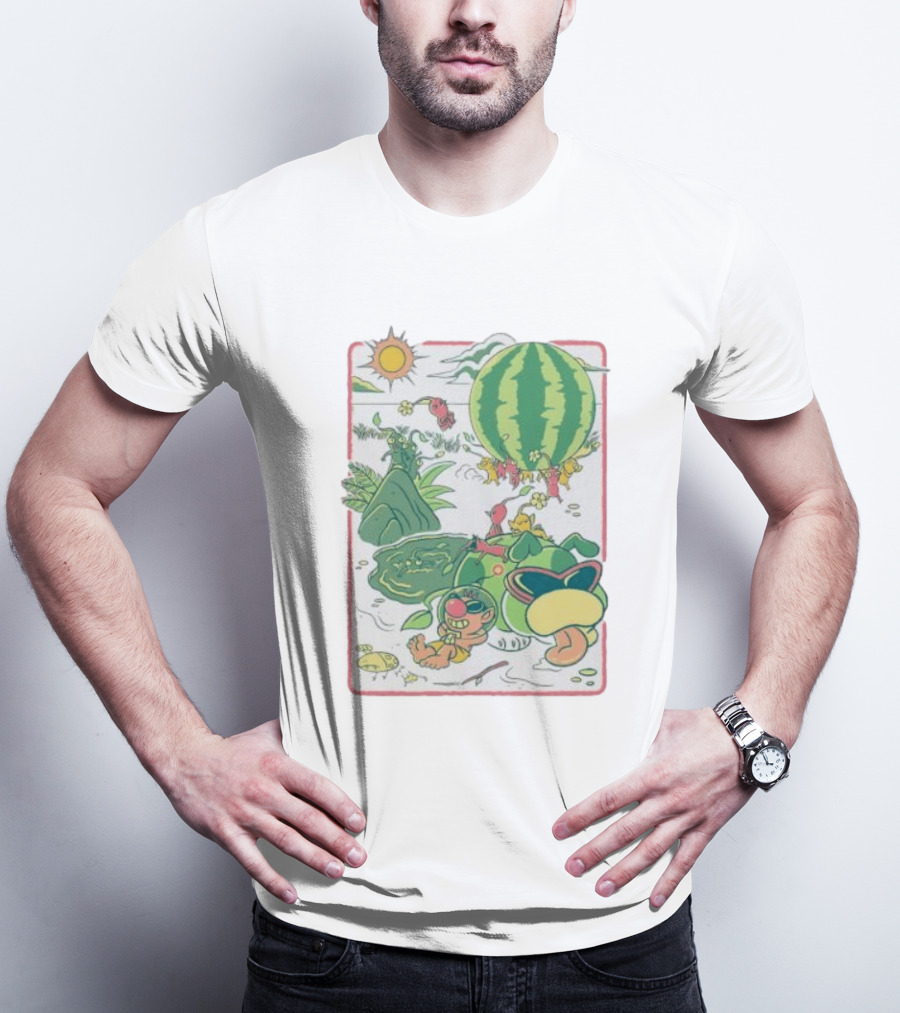 Pikmin Characters With Olimar Carrying Watermelon In Game Series T-Shirt