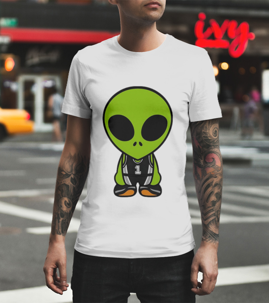 Alien Victor Wembanyama Cartoon Basketball Number 1 T-Shirt