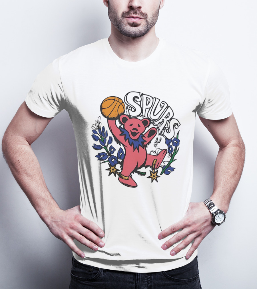 San Antonio Spurs Grateful Dead Bear Basketball Motif T-Shirt