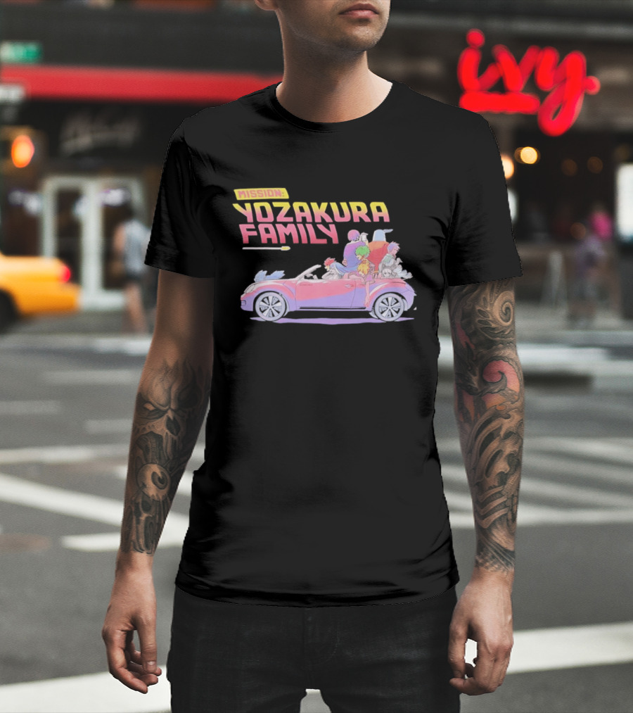Mission Yozakura Family Anime Characters In Red Convertible Car T-Shirt