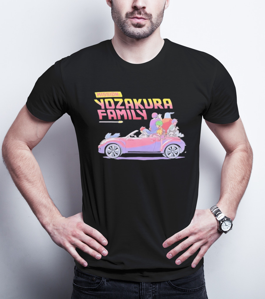 Mission Yozakura Family Anime Characters In Red Convertible Car T-Shirt