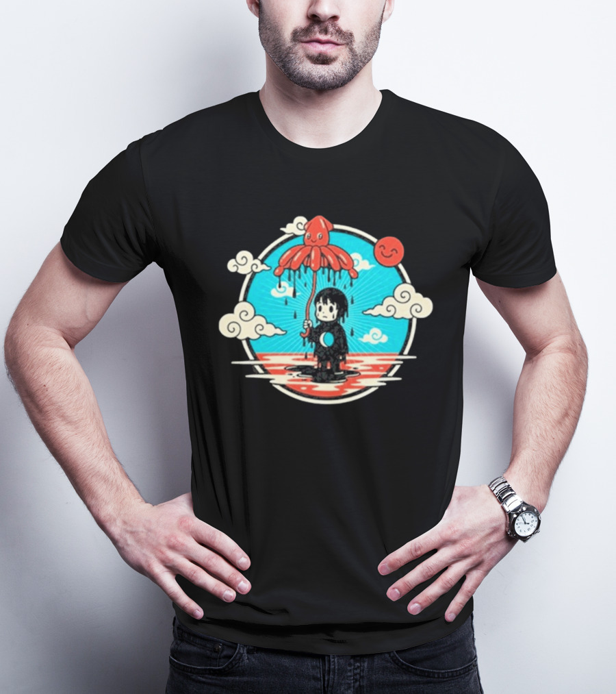 My Morning Jacket Squidboy Umbrella Character With Clouds And Smiling Sun T-Shirt