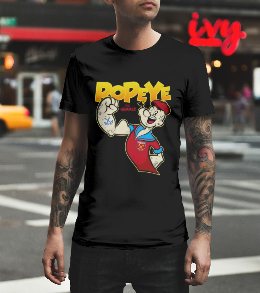 Popeye The Hammer West Ham United Crest Vintage Cartoon T-Shirt