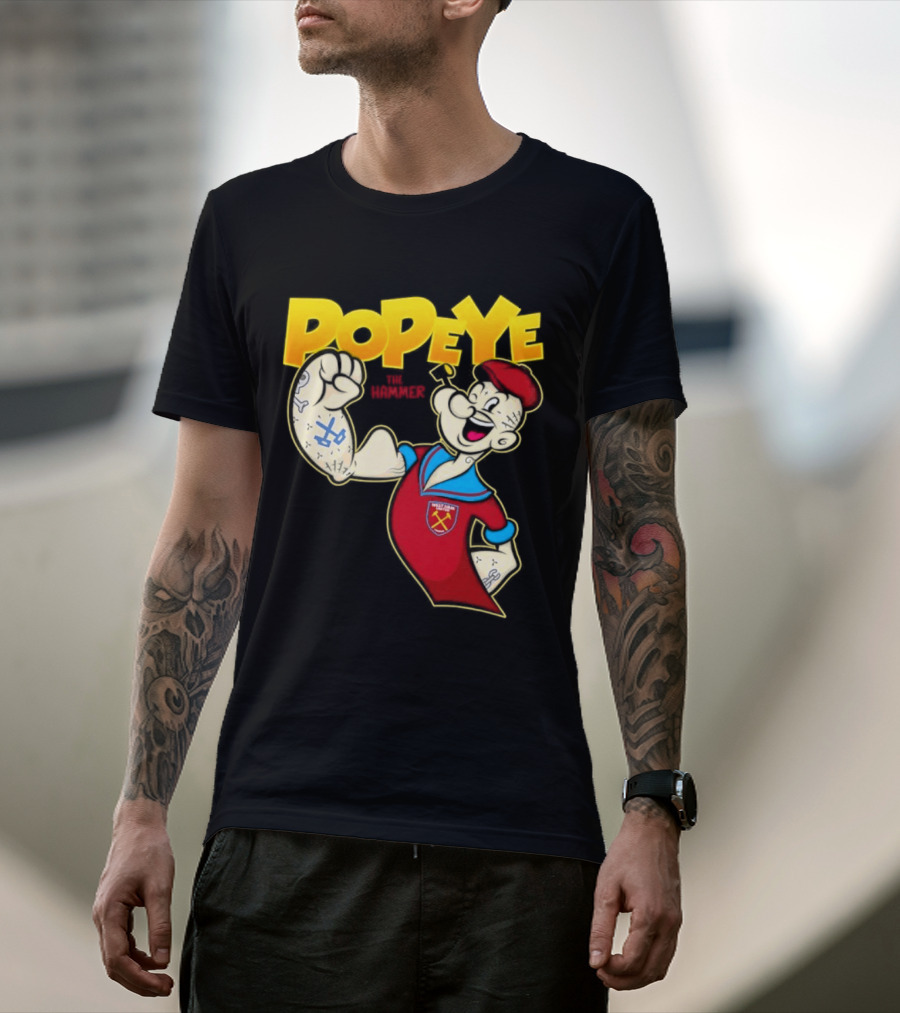 Popeye The Hammer West Ham United Crest Vintage Cartoon T-Shirt