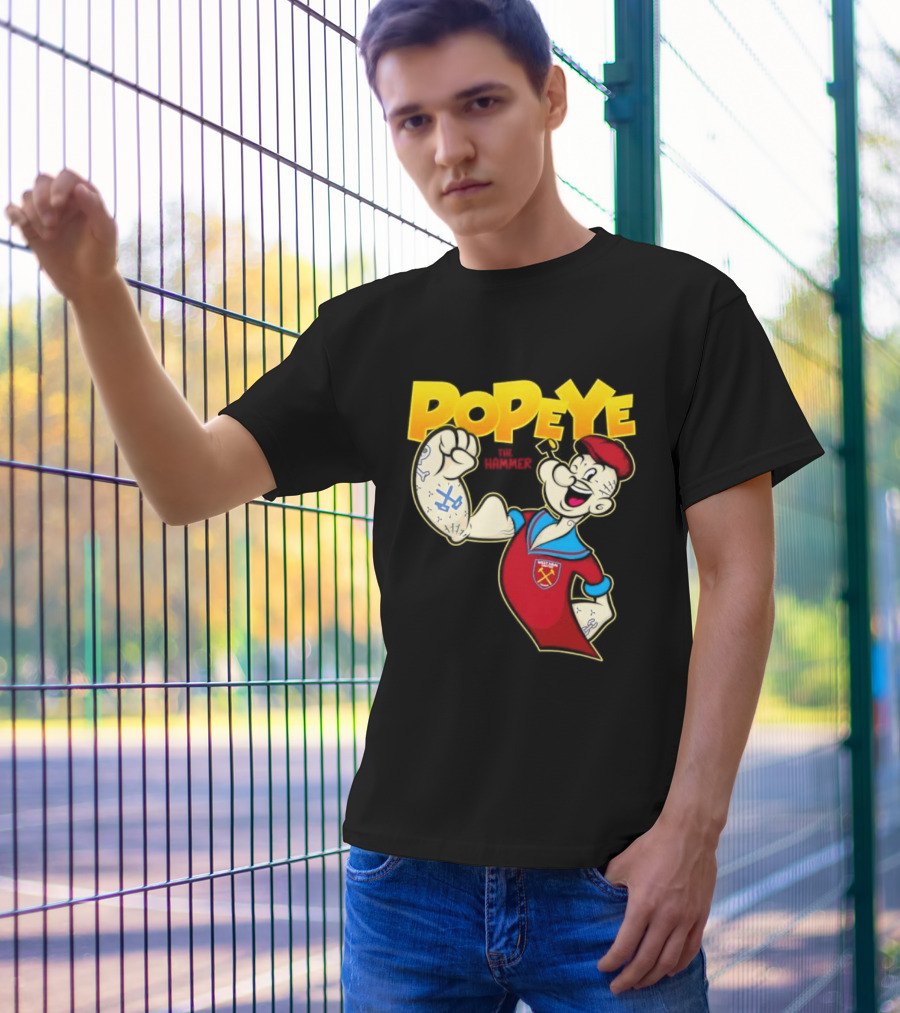 Popeye The Hammer West Ham United Crest Vintage Cartoon T-Shirt