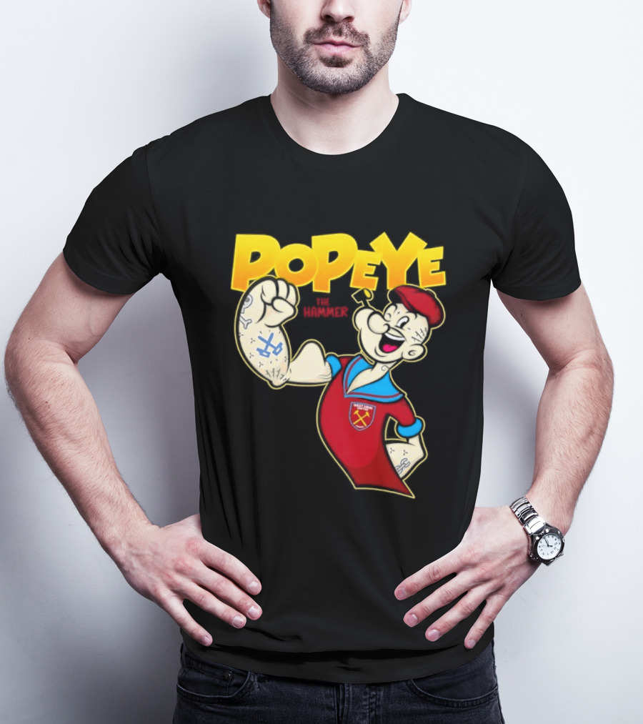 Popeye The Hammer West Ham United Crest Vintage Cartoon T-Shirt