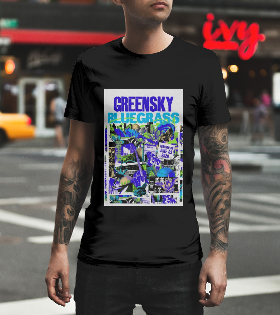 Greensky Bluegrass Toronto ON June 03 2026 Guitar Butterfly Cityscape T-Shirt