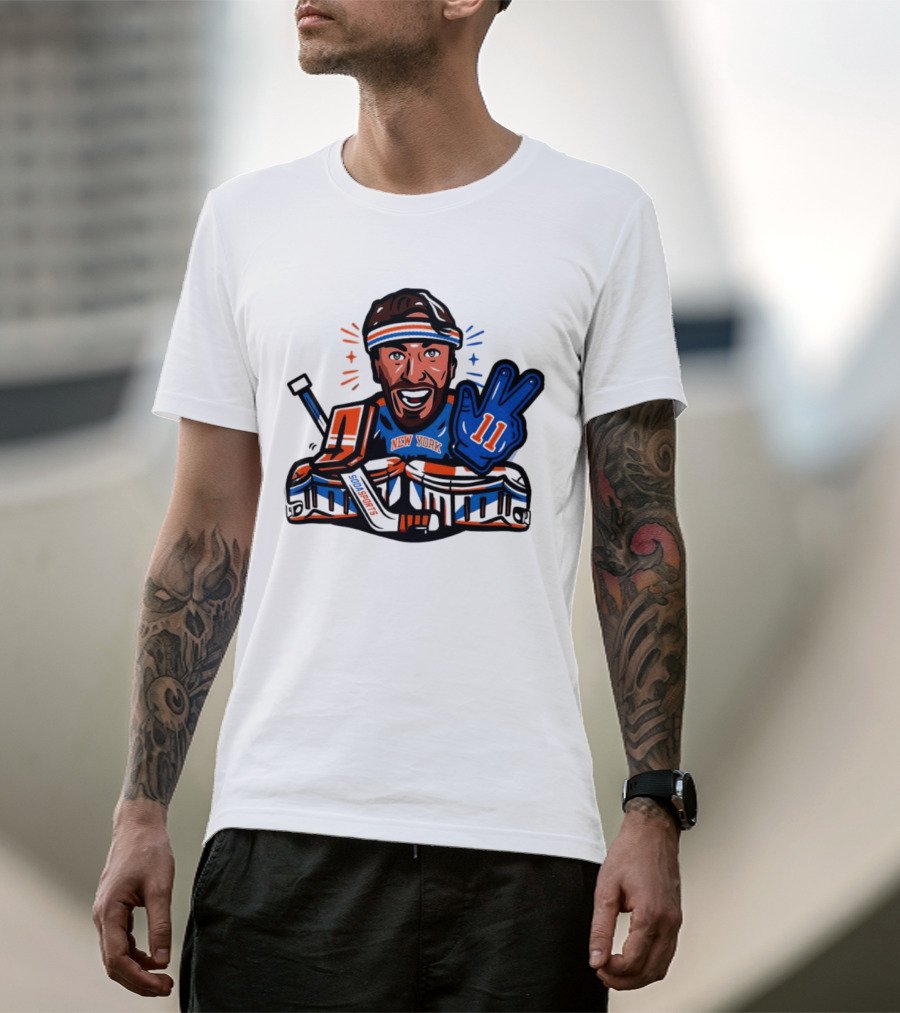 Mathew Barzal New York Islanders Hockey Illustration Player Number 13 Victory Gesture Sports Fan T-Shirt