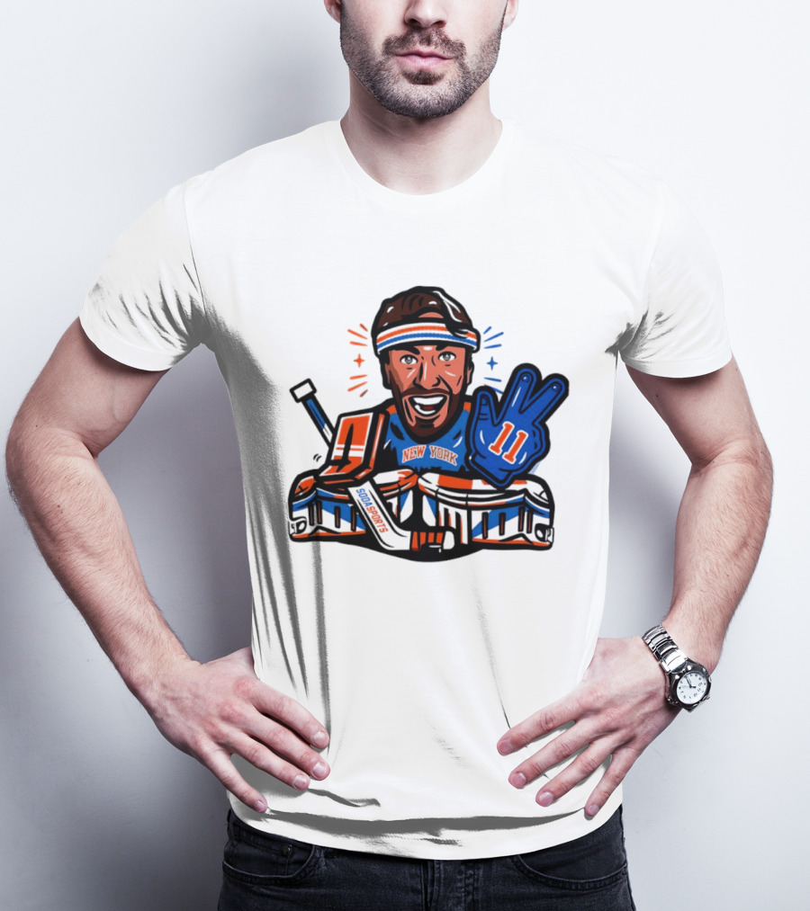 Mathew Barzal New York Islanders Hockey Illustration Player Number 13 Victory Gesture Sports Fan T-Shirt