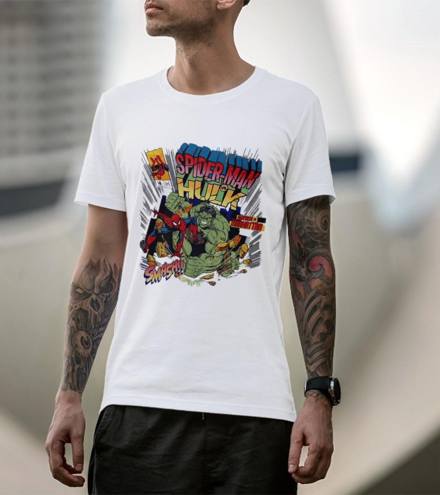 Spider Man Vs Hulk Mayhem Manhattan Marvel Smash 2026 Comic T-Shirt