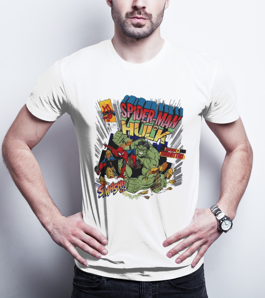 Spider Man Vs Hulk Mayhem Manhattan Marvel Smash 2026 Comic T-Shirt