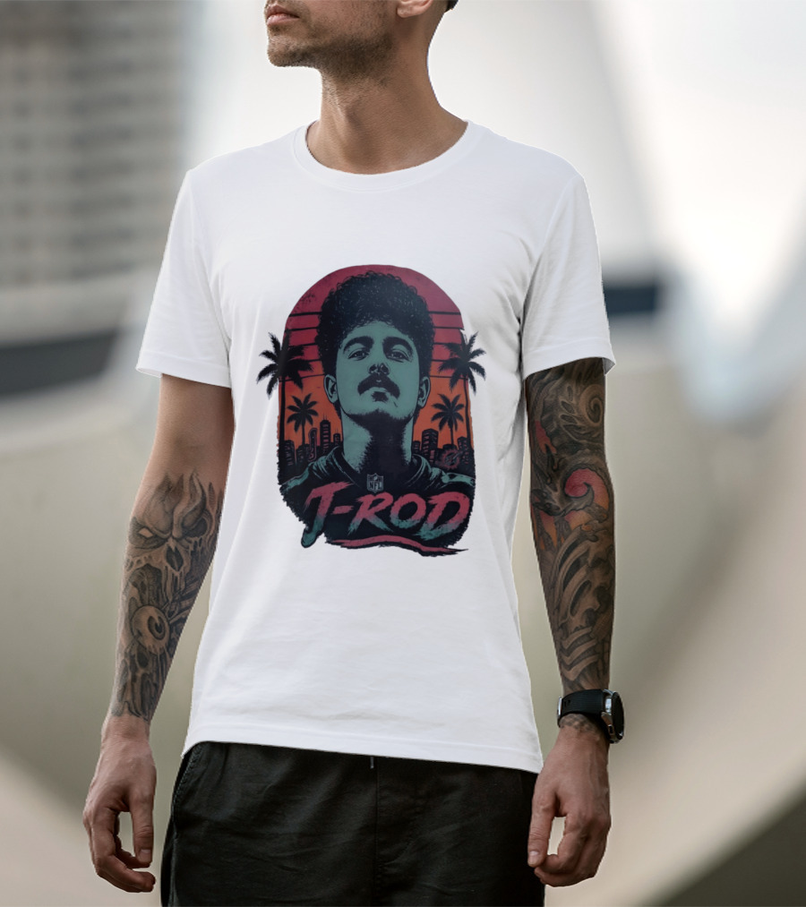 J ROD Miami Dolphins Vaporwave Aesthetic Neon Lights NFL T-Shirt