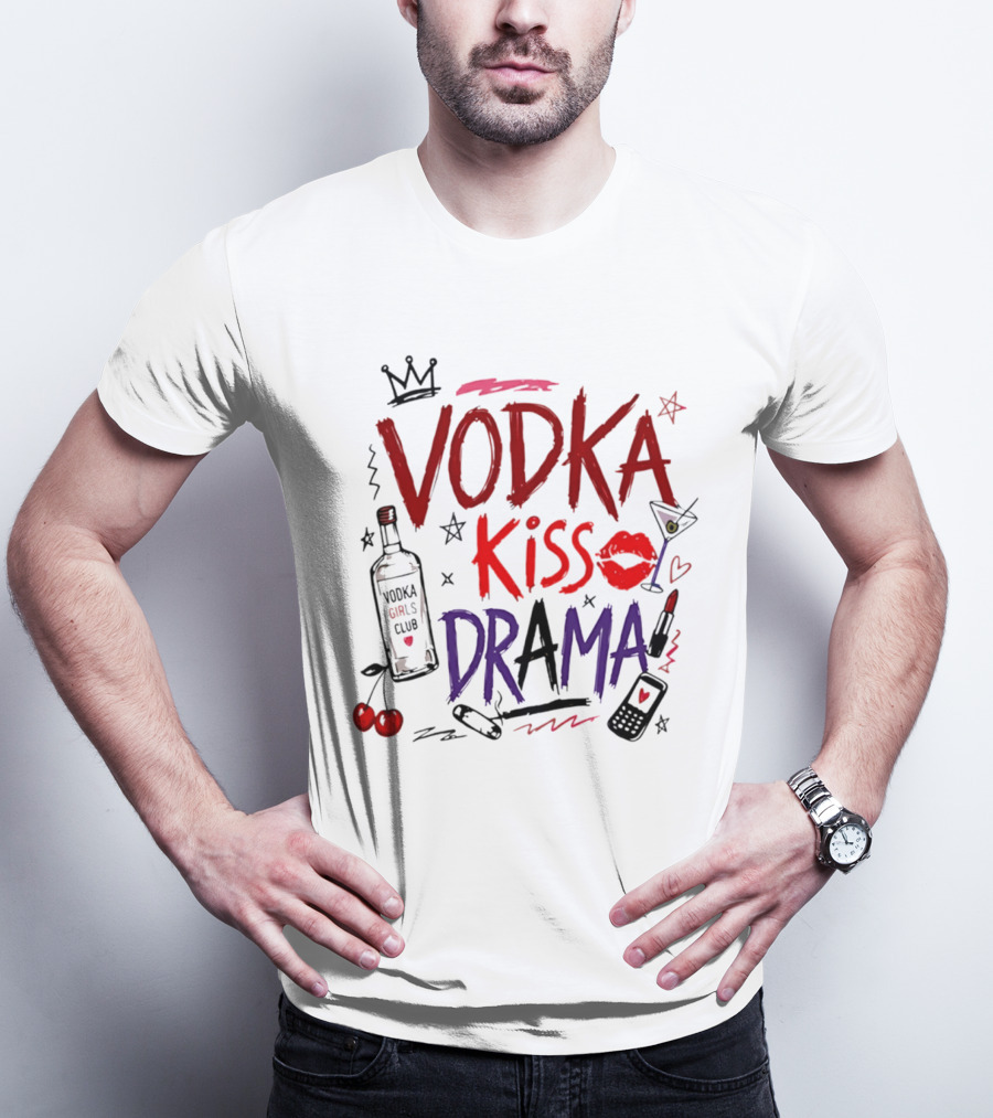 Vodka Kiss Drama Vodka Girls Club Lipstick Martini Cherries T-Shirt