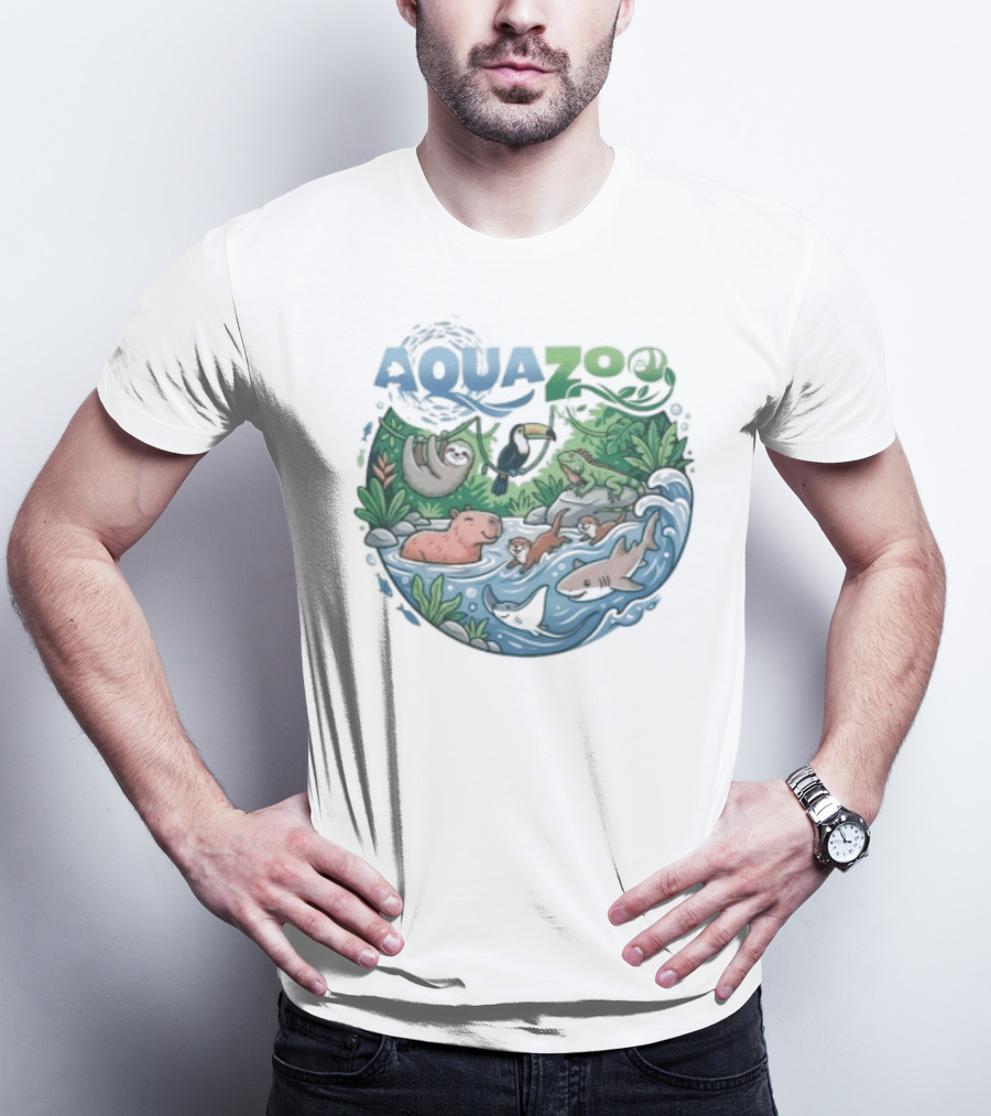 Aquazoo Wildlife Adventure With Toucan Shark Capybara T-Shirt