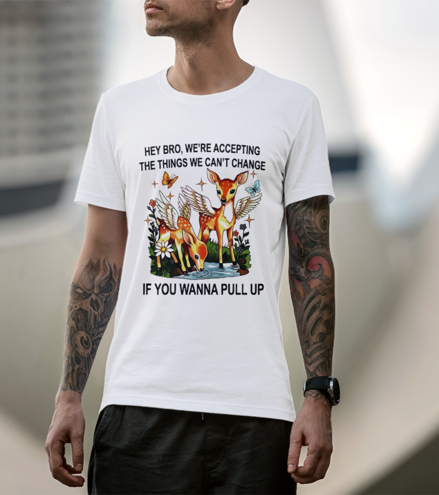 Hey Bro We're Accepting The Things We Can't Change If You Wanna Pull Up Deer Wings Butterflies T-Shirt