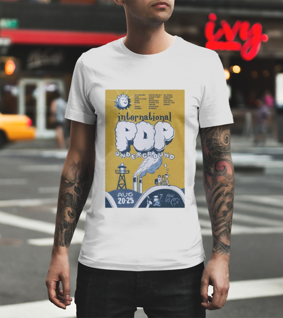 International Pop Underground Festival August 20 25 Beat Happening Fugazi Legend Of Yulesville Seaweed Спинанес Free Us T-Shirt