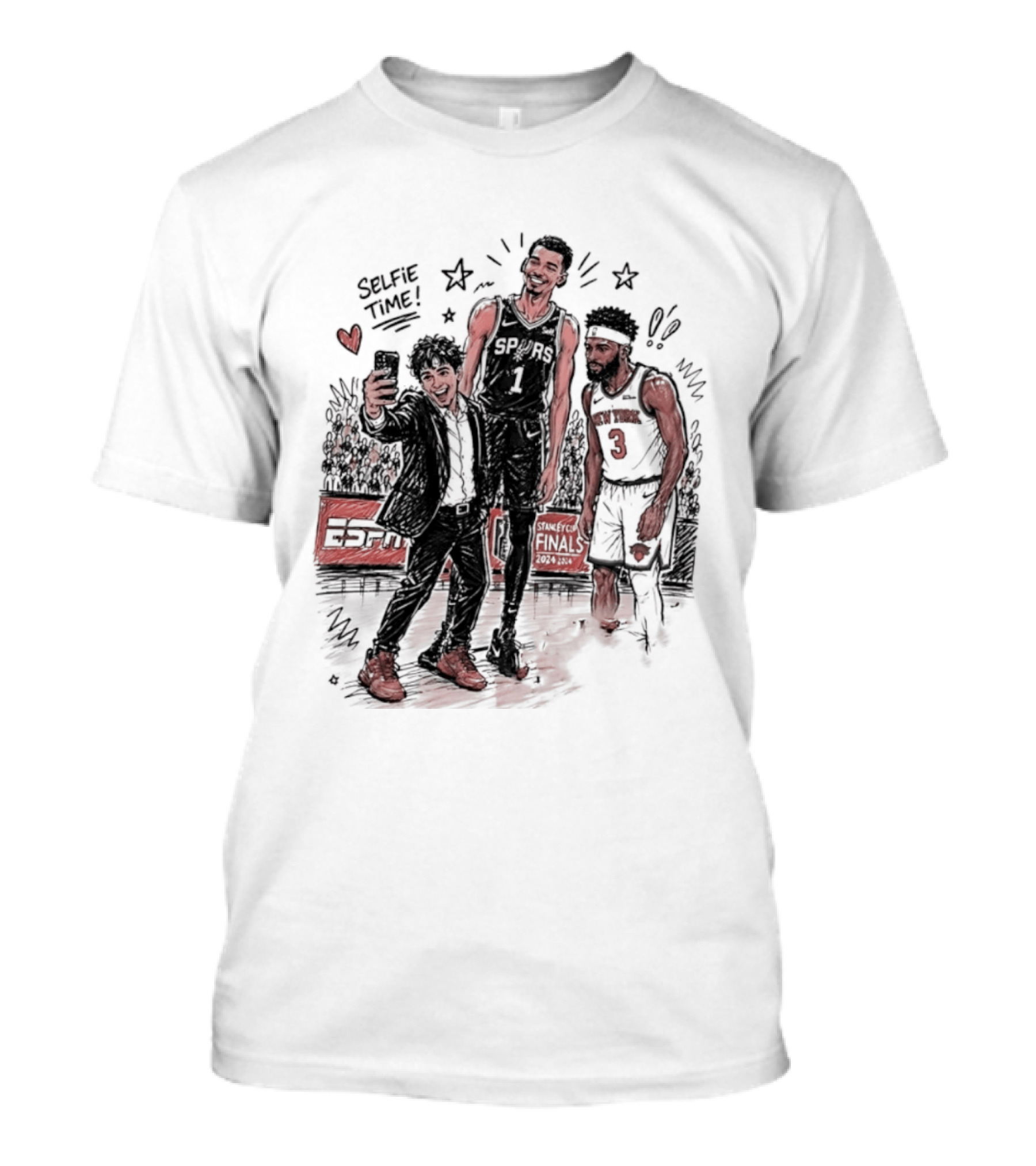 NY Knicks And San Antonio Spurs Selfie Time Finals Caricature T-Shirt