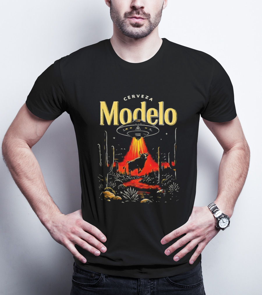 Cerveza Modelo UFO Beam Abduction Desert Scene T-Shirt
