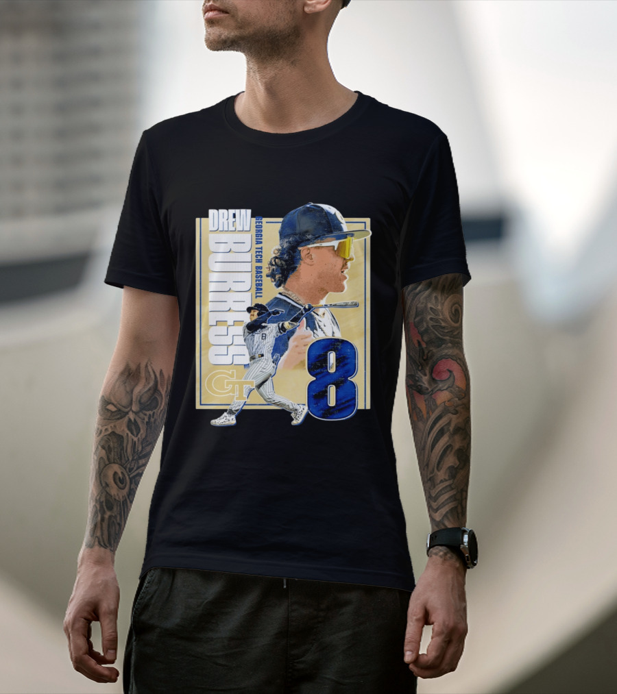 Drew Burress Georgia Tech Baseball Athlete Number 8 T-Shirt