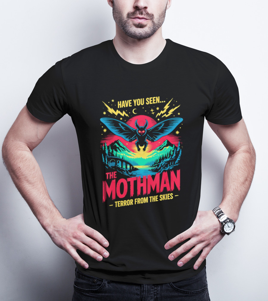 Have You Seen The Mothman Terror From The Skies Neon Cryptid T-Shirt