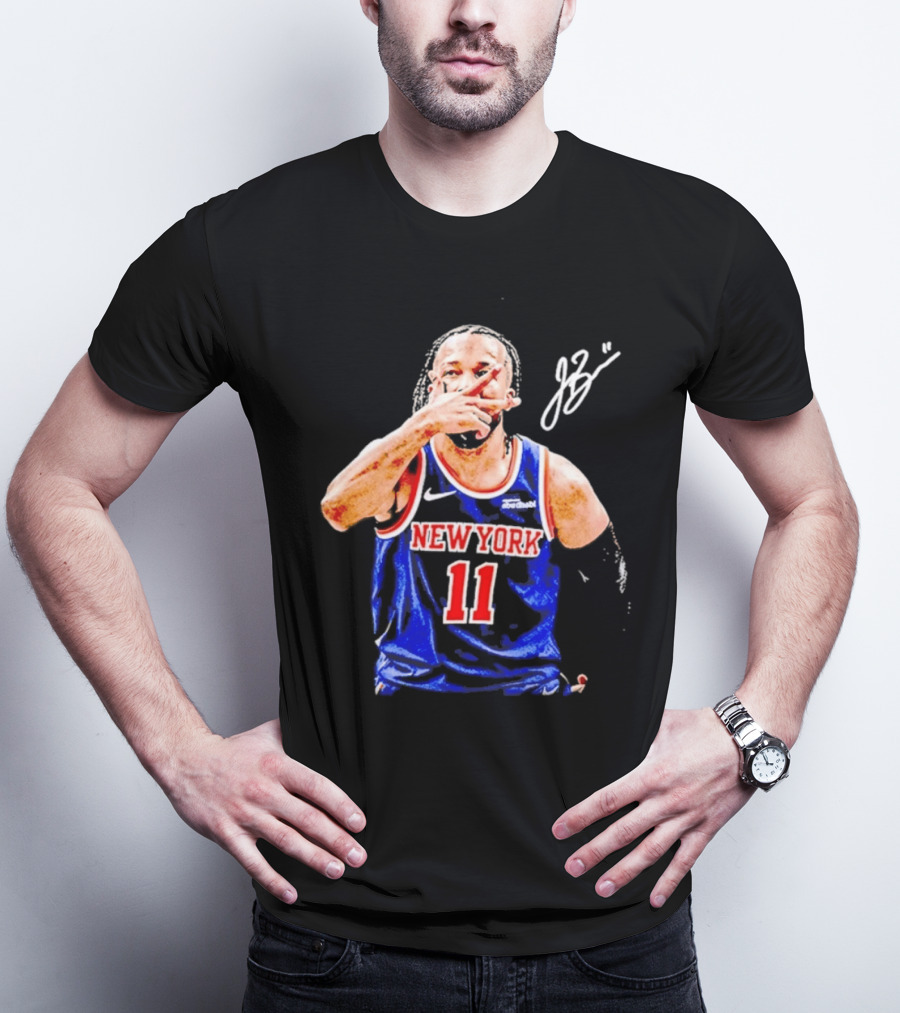 Jalen Brunson New York Knicks 11 JB Basketball Celebration Blue T-Shirt