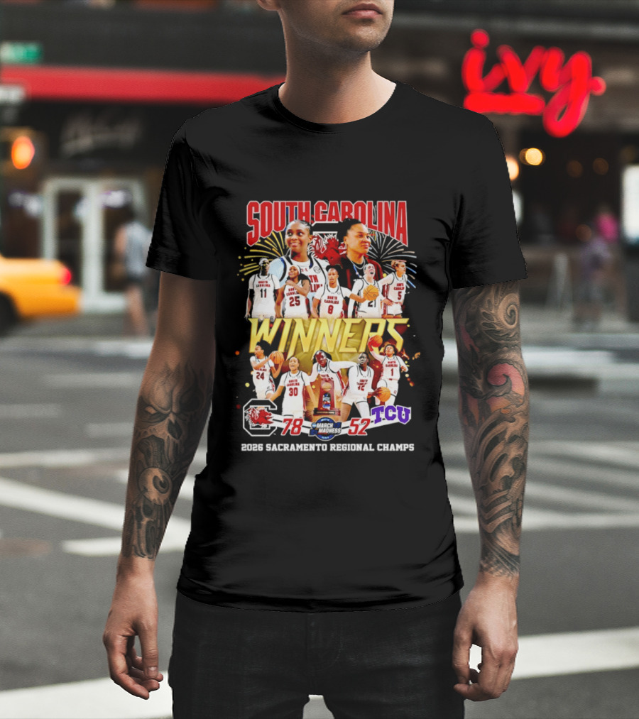 South Carolina Gamecocks Women's Basketball 2026 Sacramento Regional Champs Winners 78 52 TCU T-Shirt