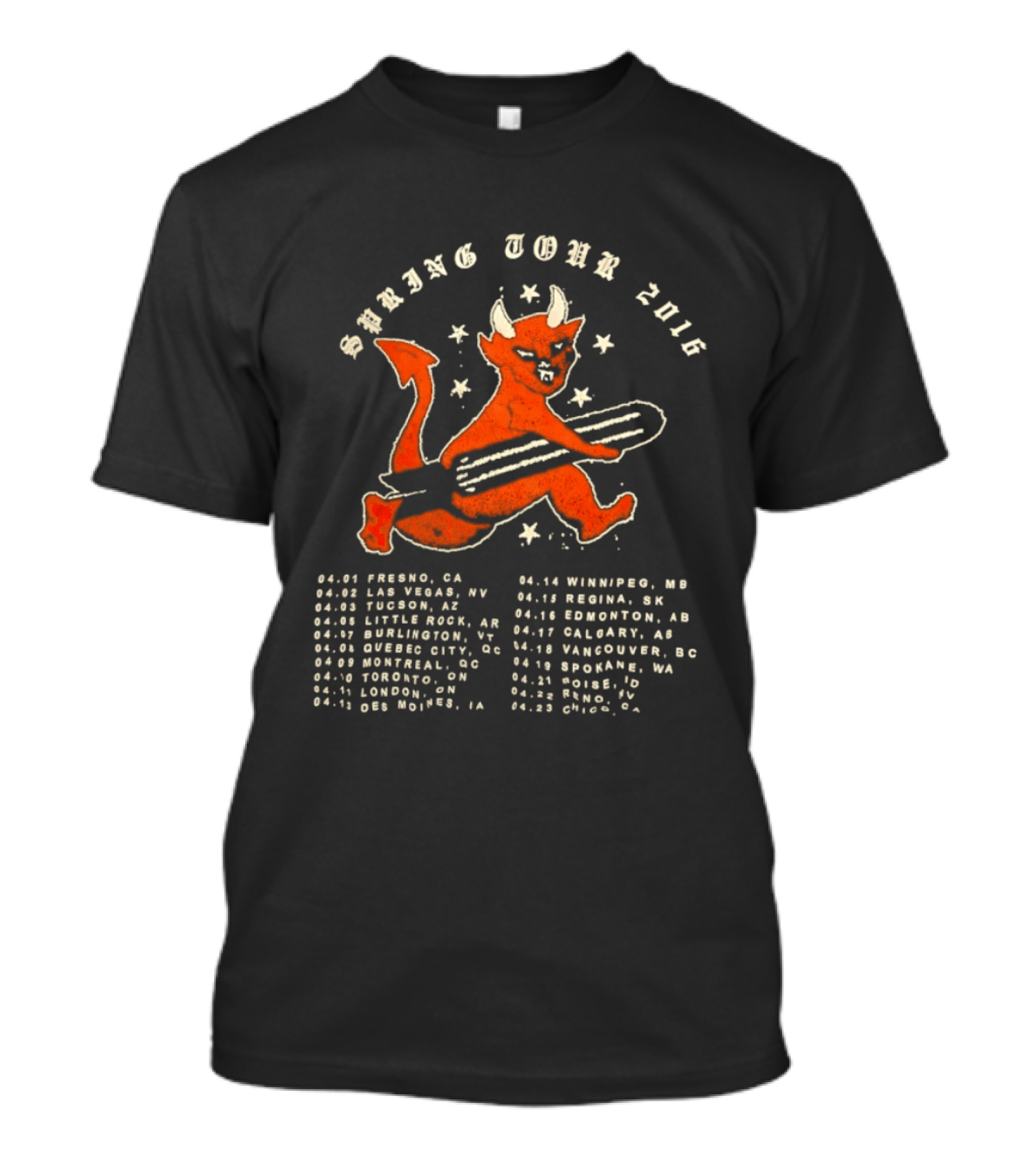 Spring Tour 2016 Devil Playing Guitar Concert Cities List T-Shirt