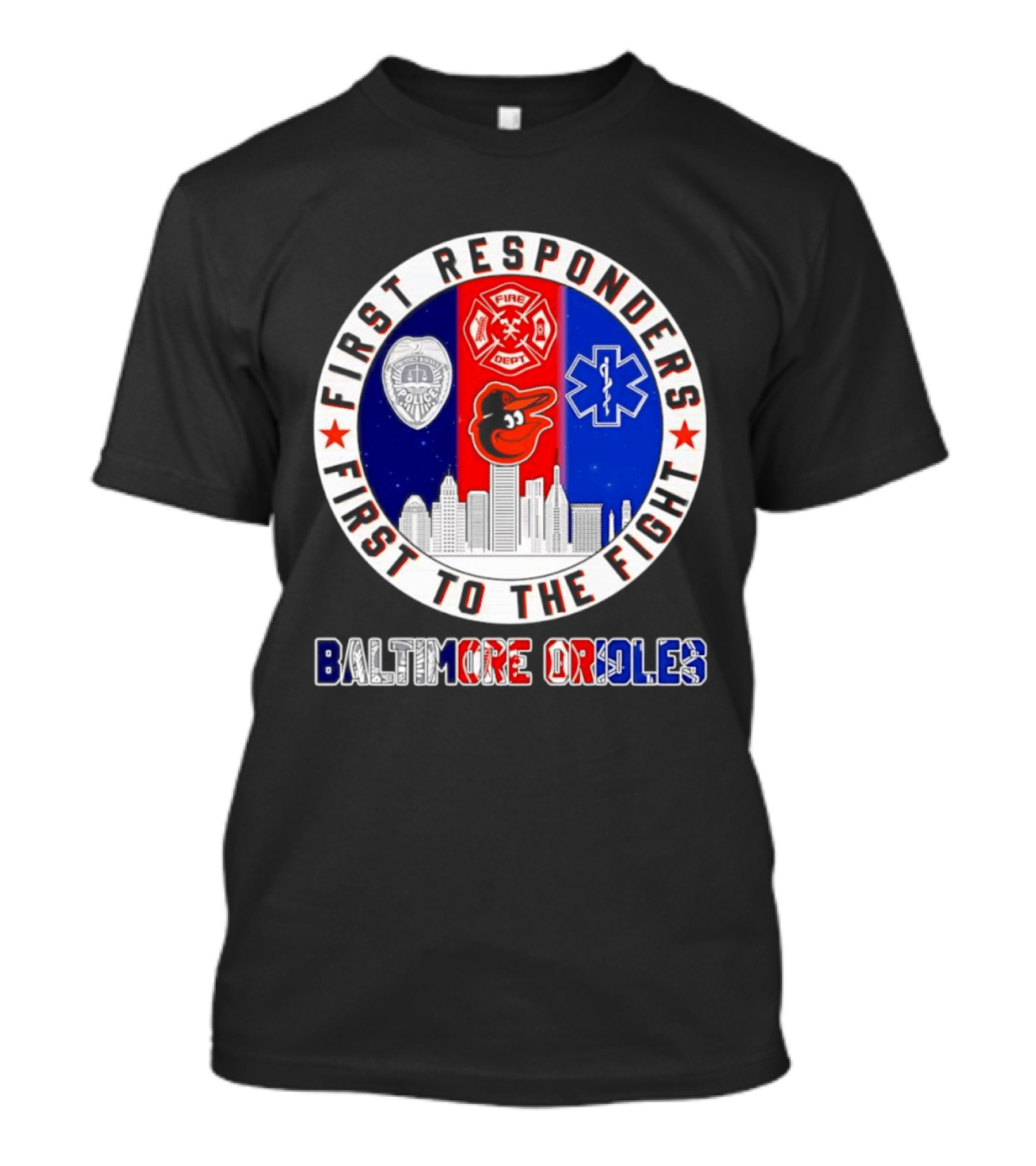 First Responders Baltimore Orioles City Skyline T-Shirt