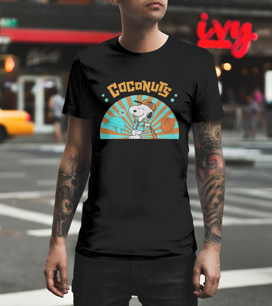 Snoopy Coconuts Baseball Player Cartoon Dog Peanuts Charlie Brown T-Shirt