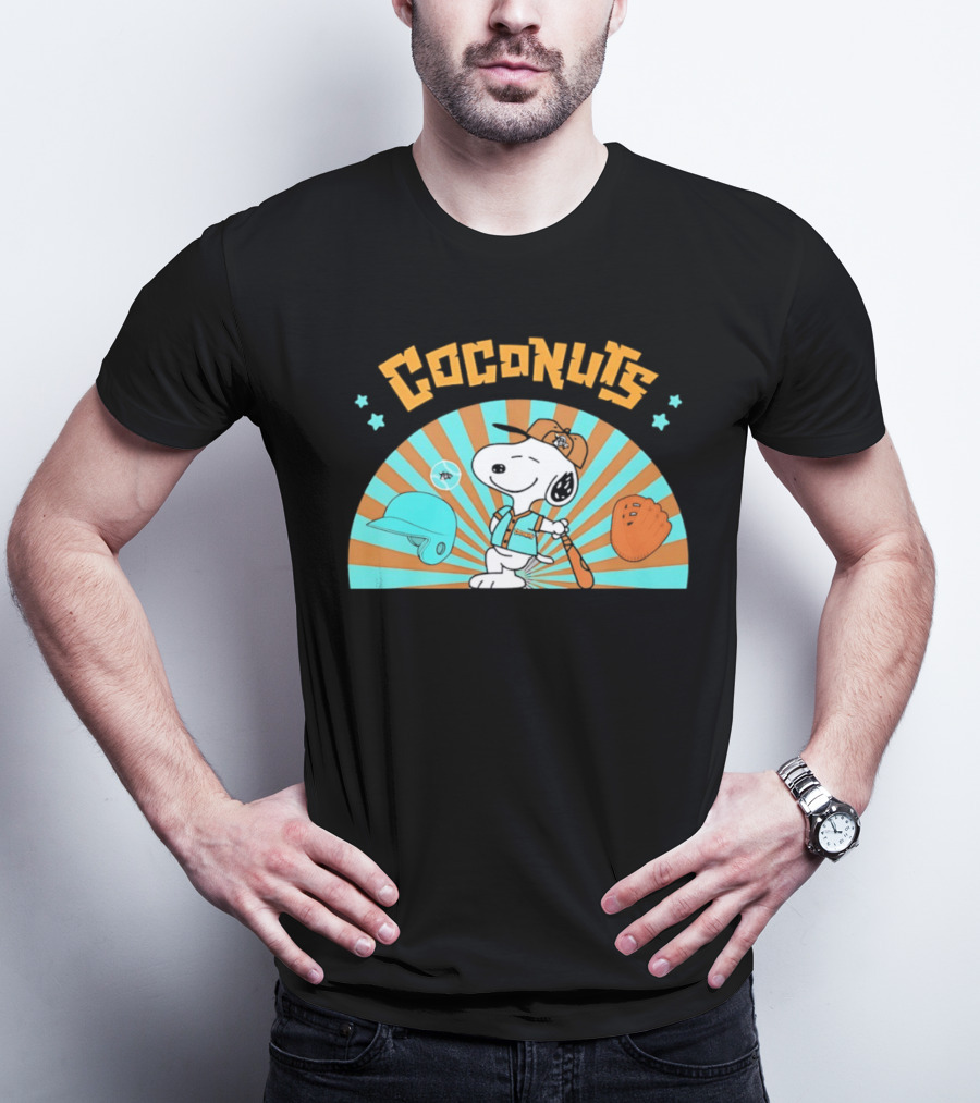 Snoopy Coconuts Baseball Player Cartoon Dog Peanuts Charlie Brown T-Shirt