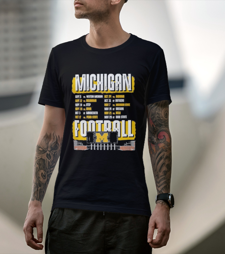 Michigan Football Big Ten Conference Schedule Ann Arbor Stadium Route Eateries And Landmarks T-Shirt