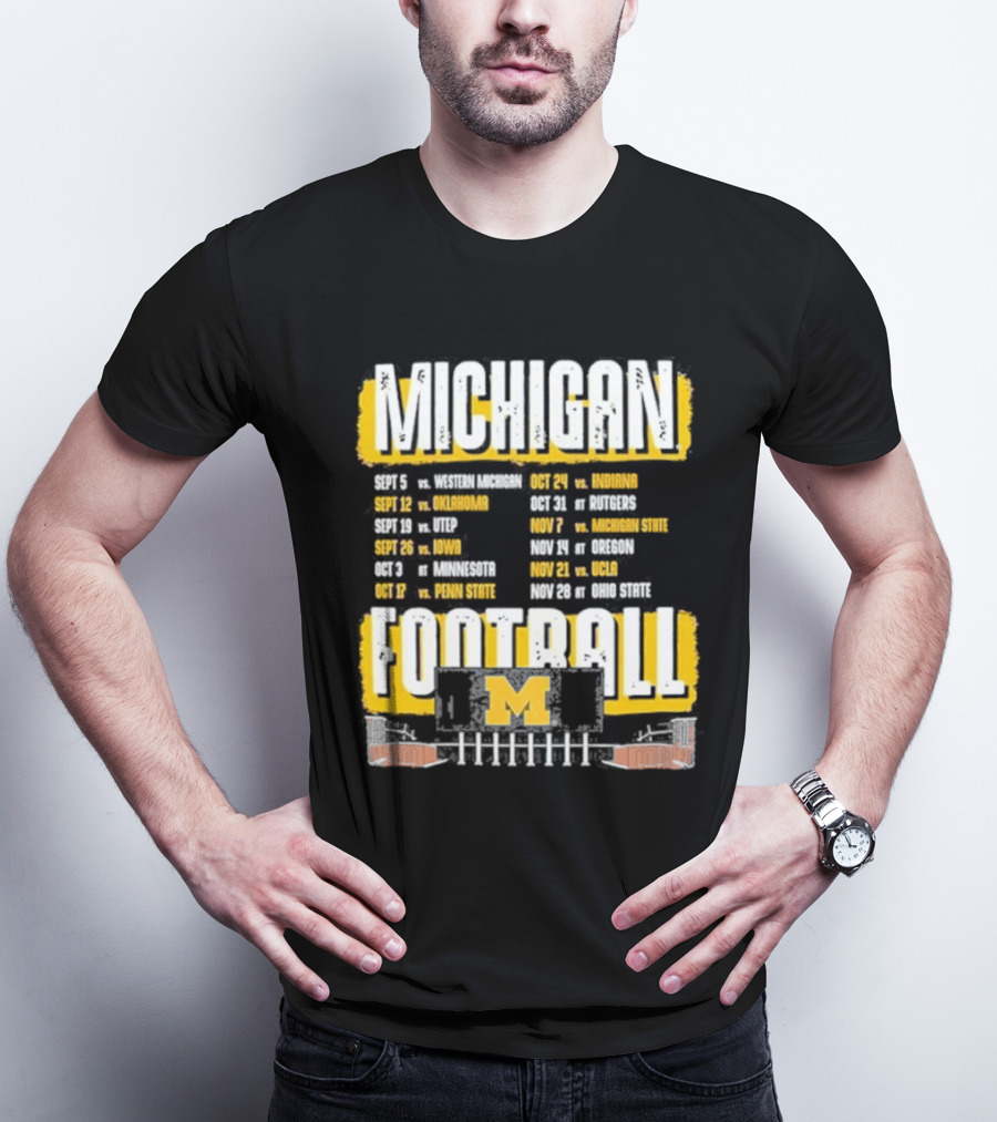 Michigan Football Big Ten Conference Schedule Ann Arbor Stadium Route Eateries And Landmarks T-Shirt